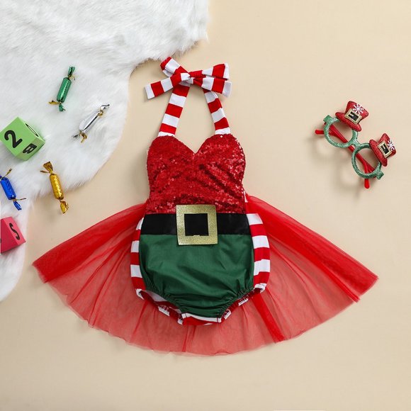One Pieces | Christmas Elf Baby Girls Sequin Romper Jumpsuit | Poshmark